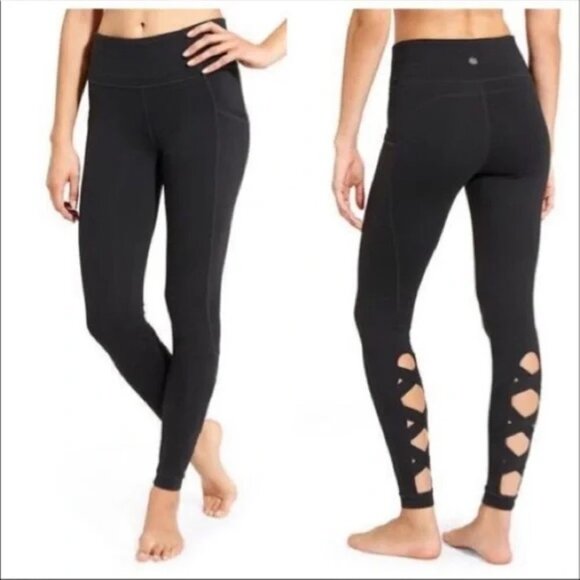 Athleta | Pants & Jumpsuits | Athleta Black Lace Back High Rise Cut Out ...